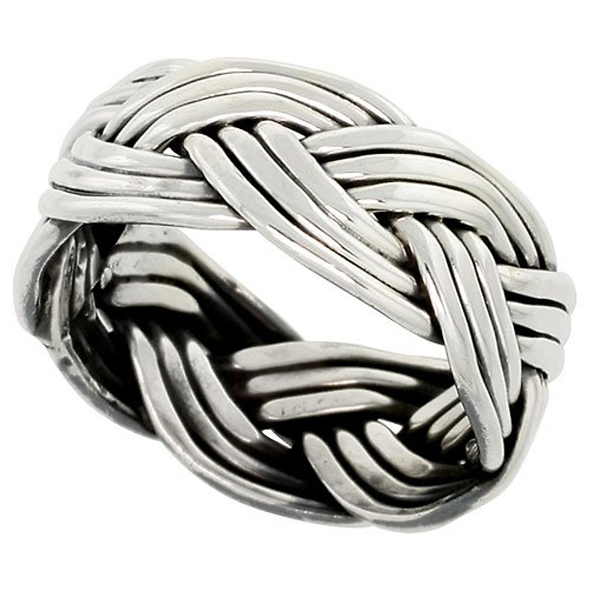 Sterling Silver 3 Strand Braided Weave Band, 3/8" (10mm) wide, size 6.5