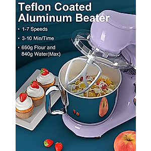 Mini Angel Electric Stand Mixer, 5.5 Quarts, Dough Hook, Flat Beater, Wire Whisk Attachments, 10+P Speeds with Splash Guard, Lavender with DIY STICKERS