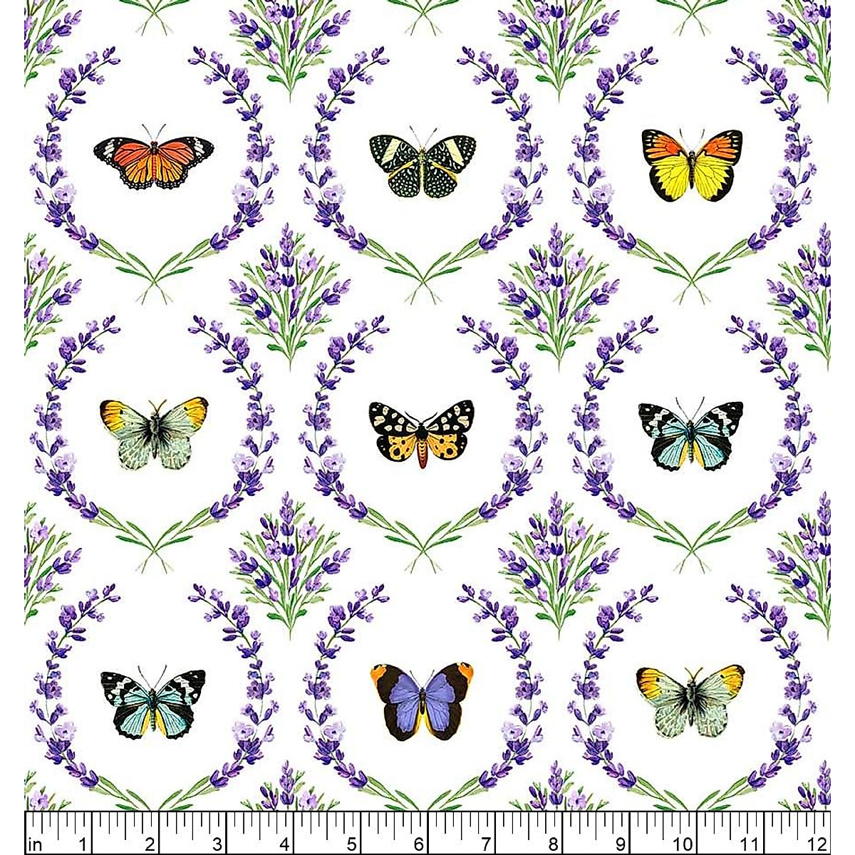 Northcott Deborahs Garden Butterfly White/Multi, Fabric by The Yard