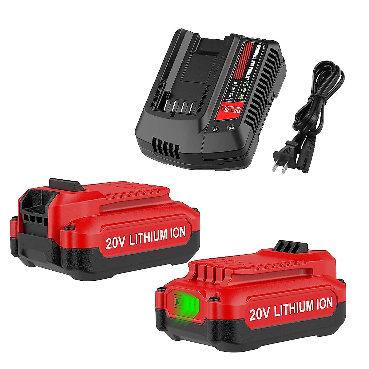 2Pack 20V 3.5Ah Replacement Craftsman V20 Craftsman 20V Lithium Battery and Charger Kit for CMCB202 CMCB204 CMCB206 CMCB201 CMCB100 CMCB124 with CMCB104 Craftsman 20V Battery Charger