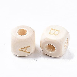 Tucus 500Pcs 10mm Square Alphabet Wood Beads Natural Carved Letter Wooden Beads Loose Spacer for Jewelry Making DIY Bracelet Necklace - (Color: Random Mixed)