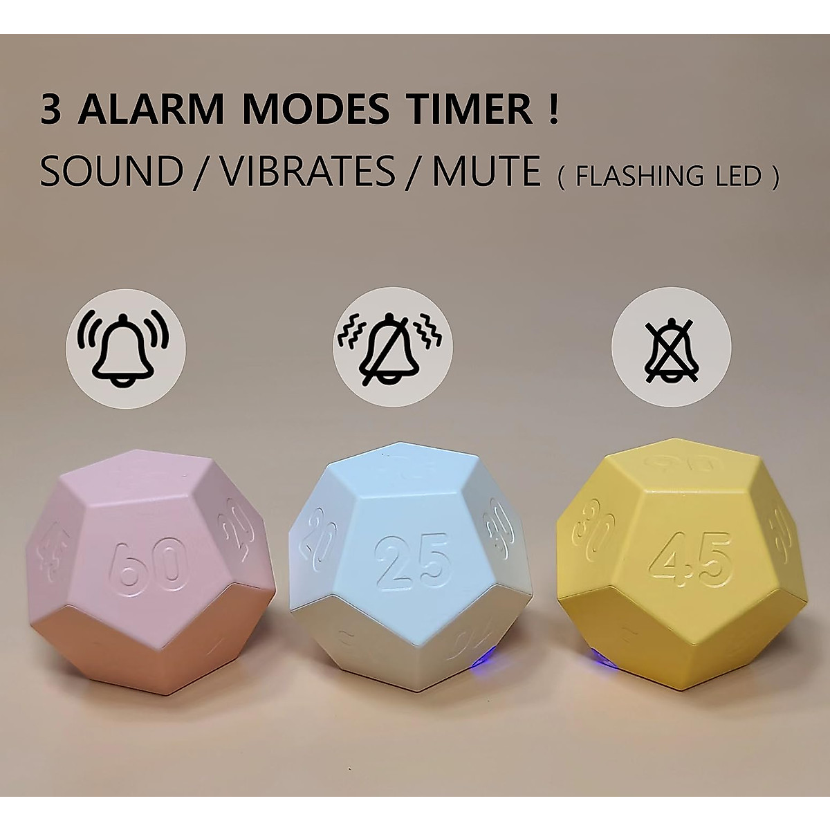 CreaViva Cube Timer, Pomodoro Timer, Rechargeable Small Cute Timer, Timer for Kids and Classroom, Kitchen Timer for Cooking, Workout & Study Countdown Timer, Time Management Timer (Honey Yellow)