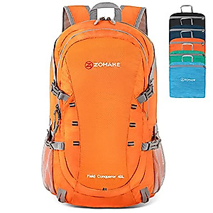 ZOMAKE Packable Hiking Backpack Water Resistant,40L Lightweight Daypack Foldable Backpack for Travel (Orange)