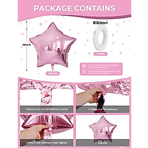 Adeyoo Pink Star Balloons,20Pcs 18 Inch Star Shaped Balloons Set,Large Foil Balloons Helium Mylar Balloons for Girl Christmas Birthday Wedding Anniversary Baby Shower Party Decorations Supplies