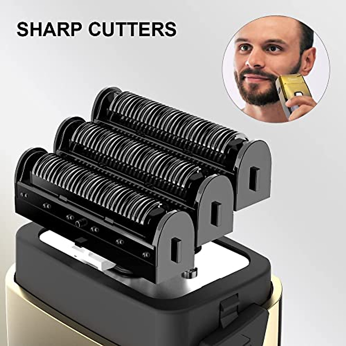 Hatteker Foil Head Shaver Triple Blades Shaver Electric Shaver Razor for Men Close Bald Head Barber Shaver Trimmer Waterproof Wet & Dry, Cordless, Gold