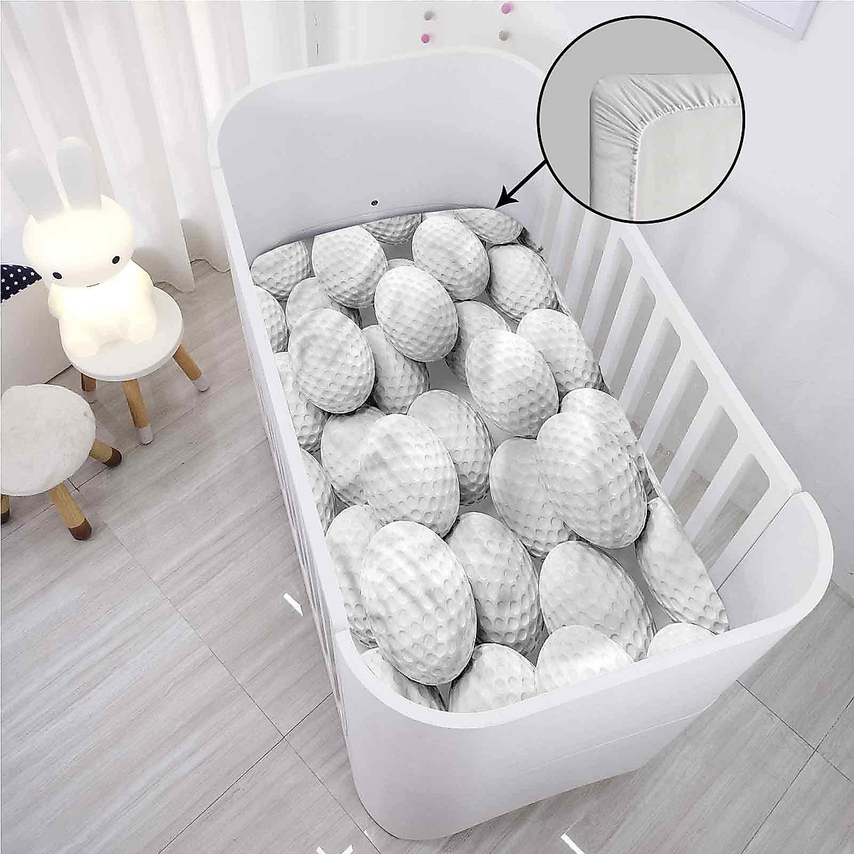 LCGGDB Sports Fitted Crib Sheet,Pile of Realistic Golf Balls Decorative Breathable Cozy Baby Sheet Portable Crib Mattress Topper for Baby Boys Girls,Ultra Soft Jersey,Full Standard,28" x 52"