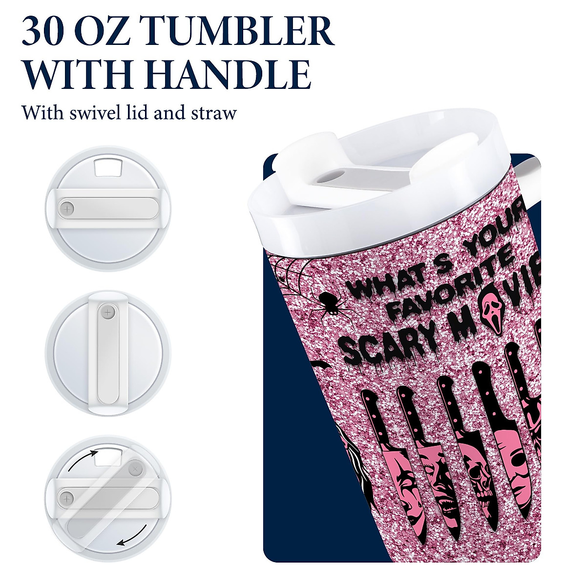 Equoza Horror Scary Face Halloween Ghostface Tumbler for Women Girls - Spooky Vibes 30oz Horror Scary Face Theme Decor Insulated Cup with Lid -Vacuum Stainless Steel Coffee Mug Stemless Cup