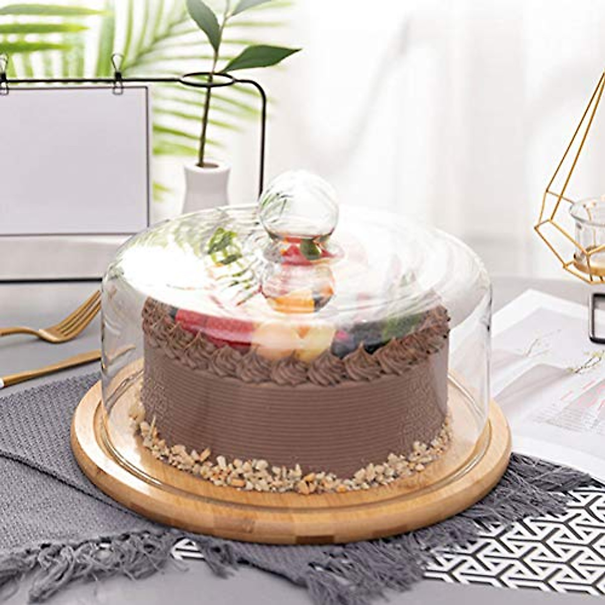 Cake Stand with Dome, Display Cake Stand Serving Platter Snack Tray Round Dessert Plate Tray for Baking Wedding Party (21 * 21 * 15.7cm)