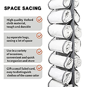 Gaonmic Legging Roll Holder Organizer for Clothes T-Shirt Yoga Storage Bag with 24 Compartments Over Hanging-Clothes Storage The Door/Wall Saving Clothes Closets Roll Holder (Black)