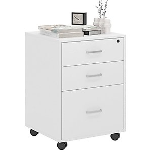 SogesHome File Cabinet with 3 Drawers, Office Storage File Cabinet on Wheels, Under Desk Filing Drawer Storage for Home (White)