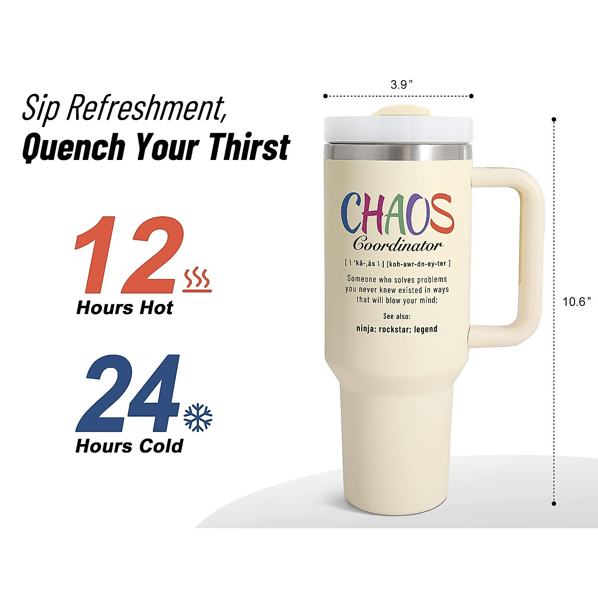 DLOCCOLD Thank You Gifts for Women, Chaos Coordinator Tumbler, Boss Lady Gifts for Women, Coworker, Mom, Manager, Teacher, Nurse, Birthday, Administrative Professional Day Gifts, 40oz Tumbler, Cream