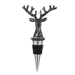 Wine Bottle Stopper Airtight Seal-Decorative Deer Stainless Steel Antlers Animal Elk Black Bottle Topper for Wine &Beverage Plug