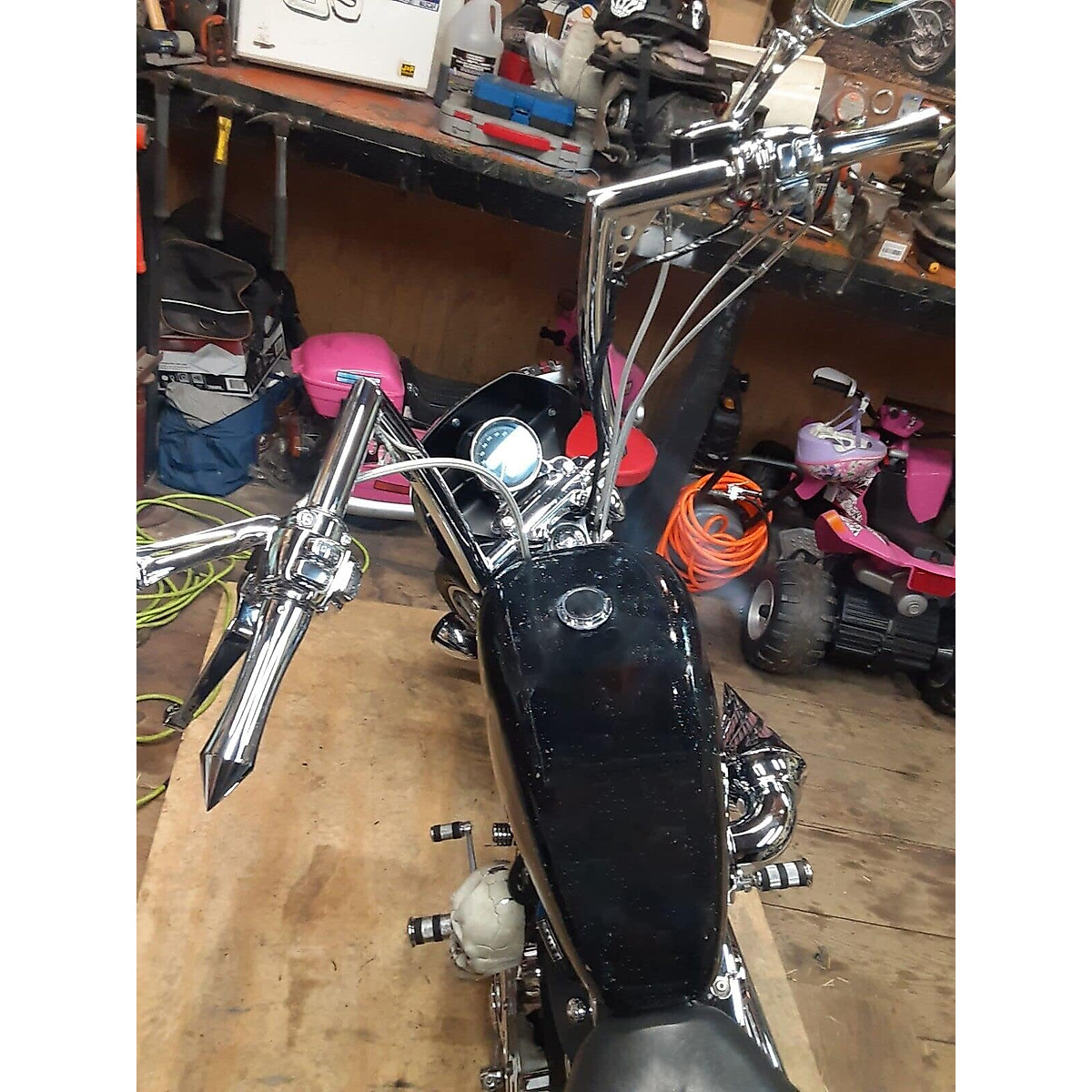 WeiSen Chrome 14" Ape Monkey Bar Handlebar 1-1/4" Handle Bars Compatible with Harley Dyna Softail Sportster XL 883 1200 ＆ Touring Road Glide Road King Models