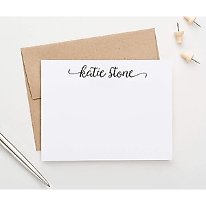 Personalized Stationery for Women, Modern Script FLAT Note Cards with Envelopes, Personalized Stationary Set for Women, Your Choice of Colors and Quantity