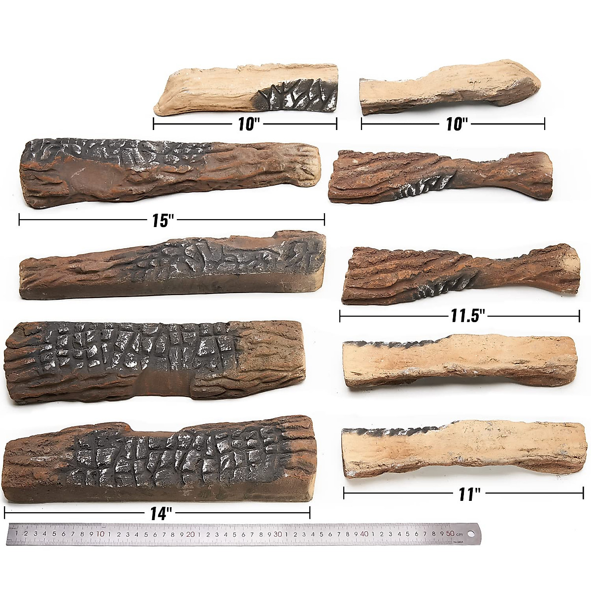 BIOMAND Gas Log for Fireplace, 10 Peice Realistic Ceramic Wood Logs