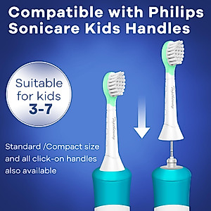 Toptheway Kids Toothbrush Heads for Philips Sonicare: Soft Electric Replacement Brush Compatible with Phillips 6032/94 6321 6340 6042 6320 6330 Compact Head for Child 3-7, Pink Girl Green Boy 8 Pack