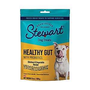 Stewart Freeze Dried Dog Treats, Healthy Gut Chicken & Vegetable, Gut Health Probiotics, Grain Free, 8 Ounce Resealable Pouch, Made in USA