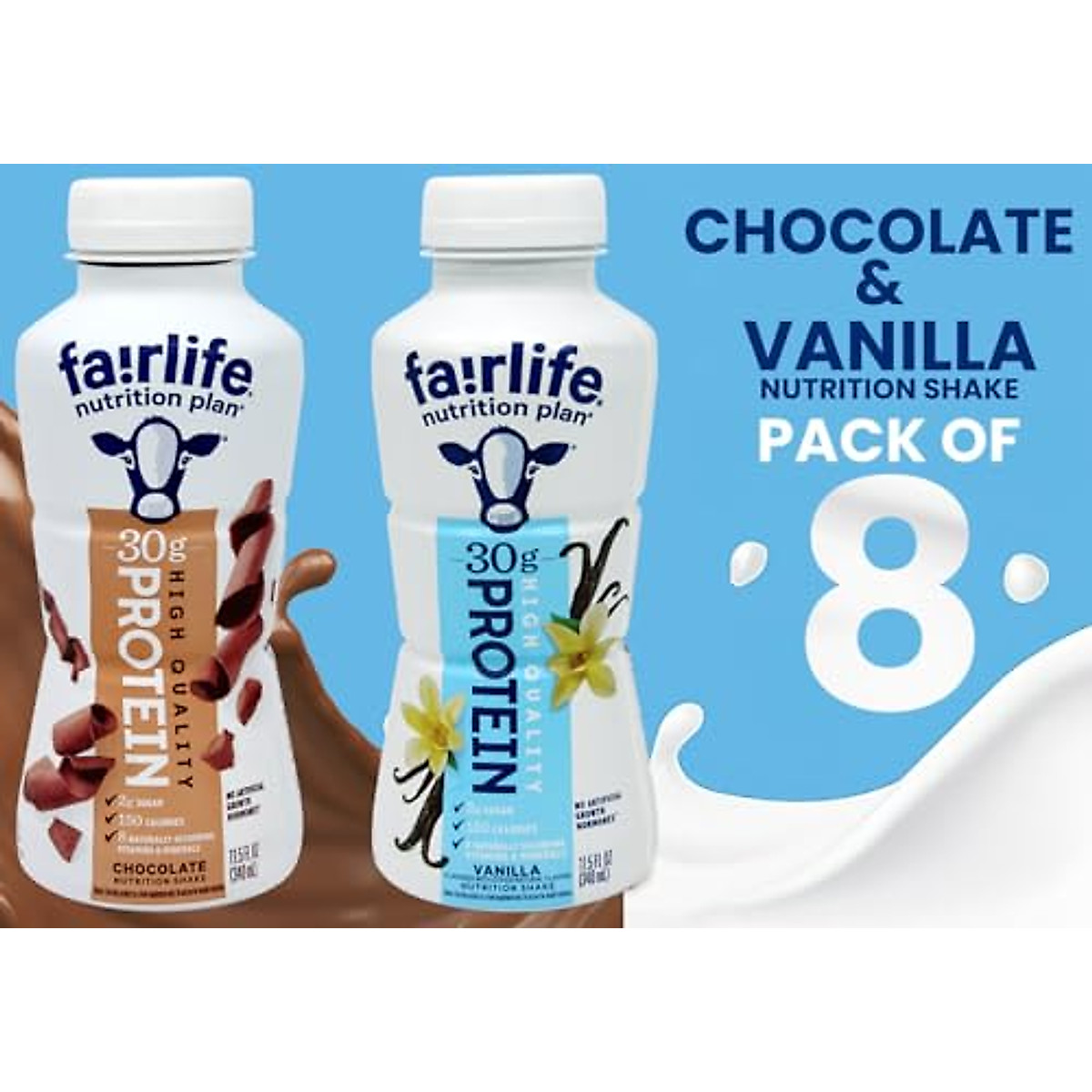 Niro Assortment | Fairlife Protein Shakes, Pack Of 8 - Chocolate Fairlife Shake And Fairlife Vanilla Protein Shake Variety, 11.5 Oz Each - Premium Fairlife Protein Shake With Beverage Sleeve