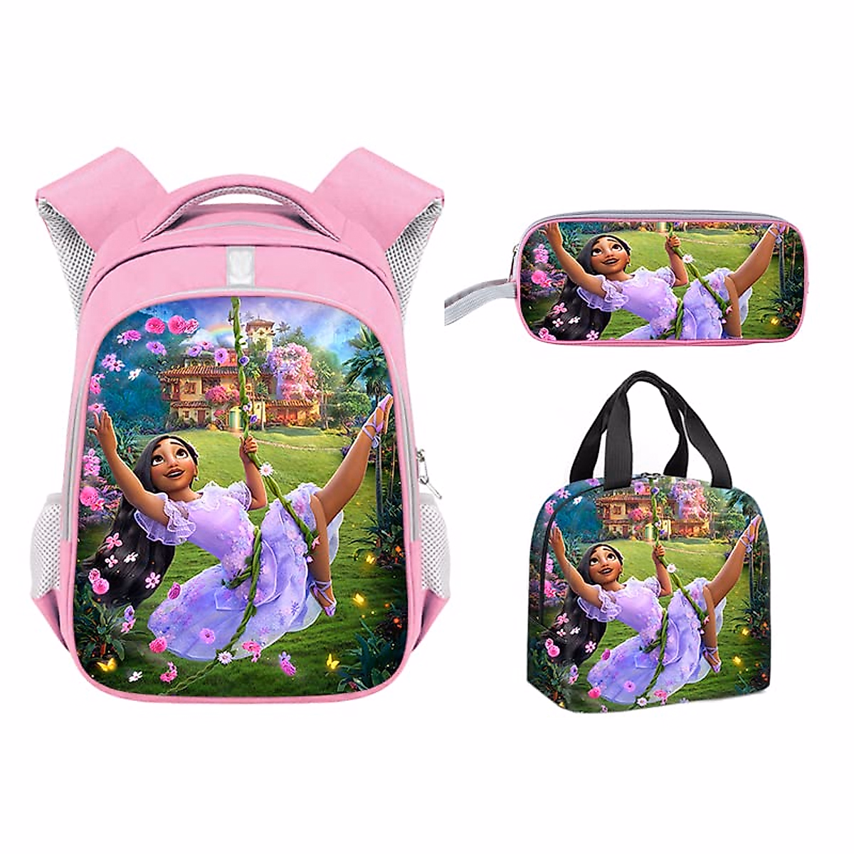 Gojo Satoru Pink Backpack, 3D Printing Mirabel Backpack Kids Backpack Lunch Bag Pencil Case Combination-3