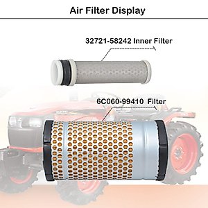 6C060-99410 Air Filter for compatible with Kubota 6C060-99410-A, K7311-82390-C, 6A100-82630-C Replace Model B1410, B1610, B2710 with 32721-58242 Inner Filter