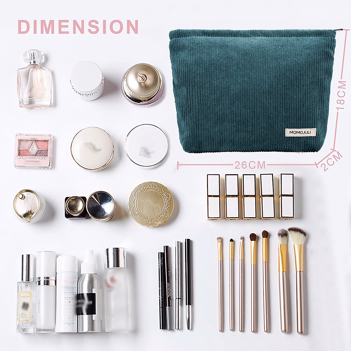 MOMOJULI Corduroy Makeup Bag Cosmestic Bag 2pcs Large Capacity Ladies Women Aesthetic Make Up Organizer Accessories Zipper Pouch Purse （Beige+Green）