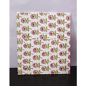 Christmas Decorative Hand Block Printed Waste Basket/Trash Can/Garbage Can/Card Board Trash Can Housewarming Gift (Pink&Green)