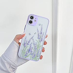 Ownest Compatible for iPhone 13 Mini Case for Clear Frosted PC Back 3D Floral Girls Woman and Soft TPU Bumper Protective Silicone Slim Shockproof Case for iPhone 13 Mini-Taro Purple