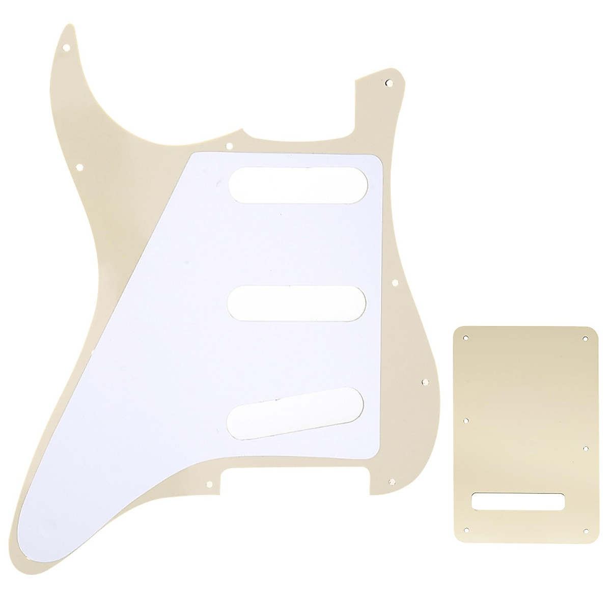 Musiclily SSS 11 Holes Strat Electric Guitar Pickguard and BackPlate Set for Fender USA/Mexican Made Standard Stratocaster Modern Style Guitar Parts,4Ply Parchment Pearl