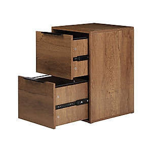 2 Drawer File Cabinet Wood, Pressed Wood File Cabinets for Hanging Letter Size,Vertical Storage Under Desk Filing Cabinet for Home Office,Brown