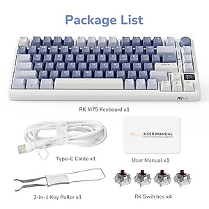 RK ROYAL KLUDGE M75 Mechanical Keyboard with OLED Smart Display and Volume Knob, 2.4G/USB-C/BT Gasket Mounted 75% Layout Wireless Gaming Keyboard with 81 Keys, RGB Backlit Hot-Swappable Brown Switch