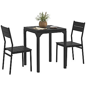 HOMCOM 3 Piece Dining Table Set for 2, Modern Kitchen Table and Chairs, Dining Room Set for Breakfast Nook, Small Space, Apartment, Space Saving, Black