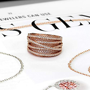 DoubleAccent 925 Sterling Silver Ring 14K Gold or Rose Gold Plated Crisscross Intertwined Design CZ Stone Beautiful Pave Ring 15mm, 5