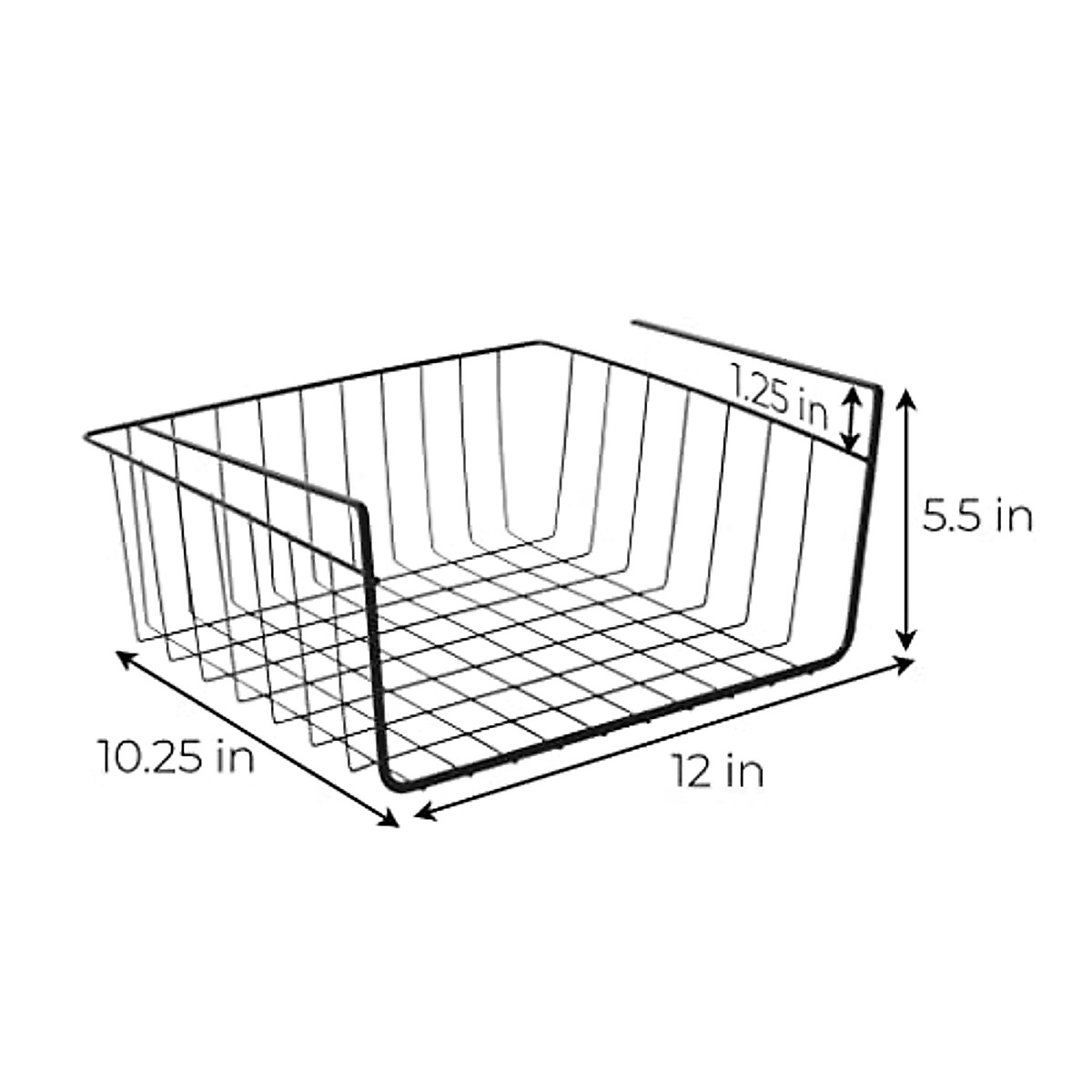 Smart Design Undershelf Storage Basket - Small - Snug Fit Arms - Steel Metal Wire - Rust Resistant - Under Shelves, Cabinet, Pantry, and Shelf Organization - 12 x 5.5 Inch - Black