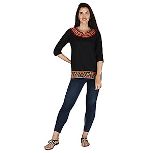MESMERIICAL Women's Embroidered Cotton Short Kurti (Large, Black)