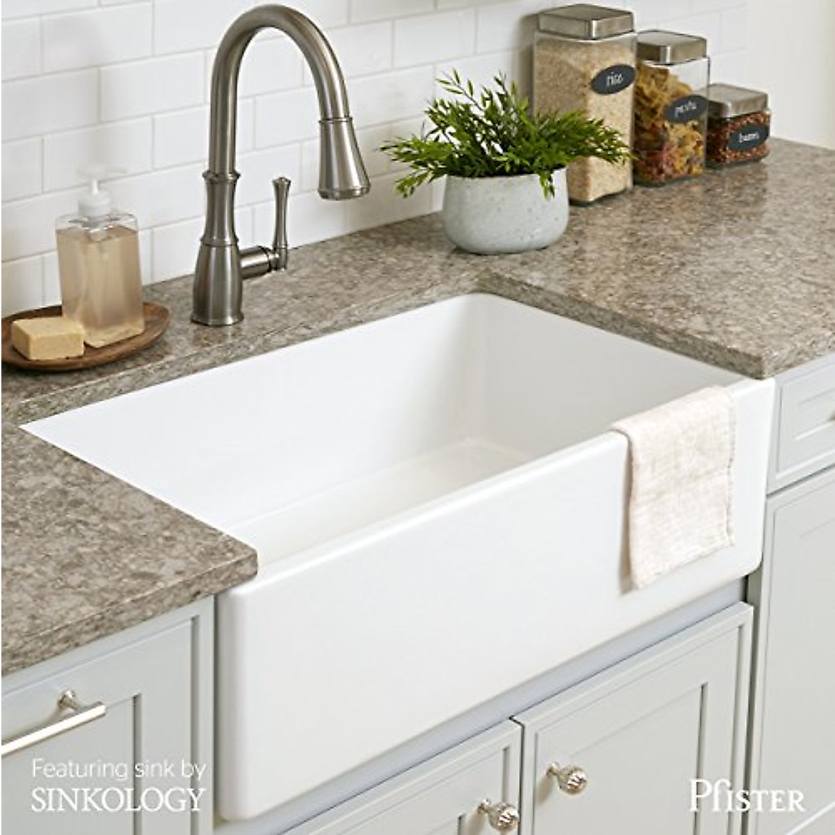 Pfister Wheaton Kitchen Faucet with Pull Down Sprayer and Soap Dispenser, Single Handle, High Arc, Stainless Steel Finish, GT529WH1S, Large