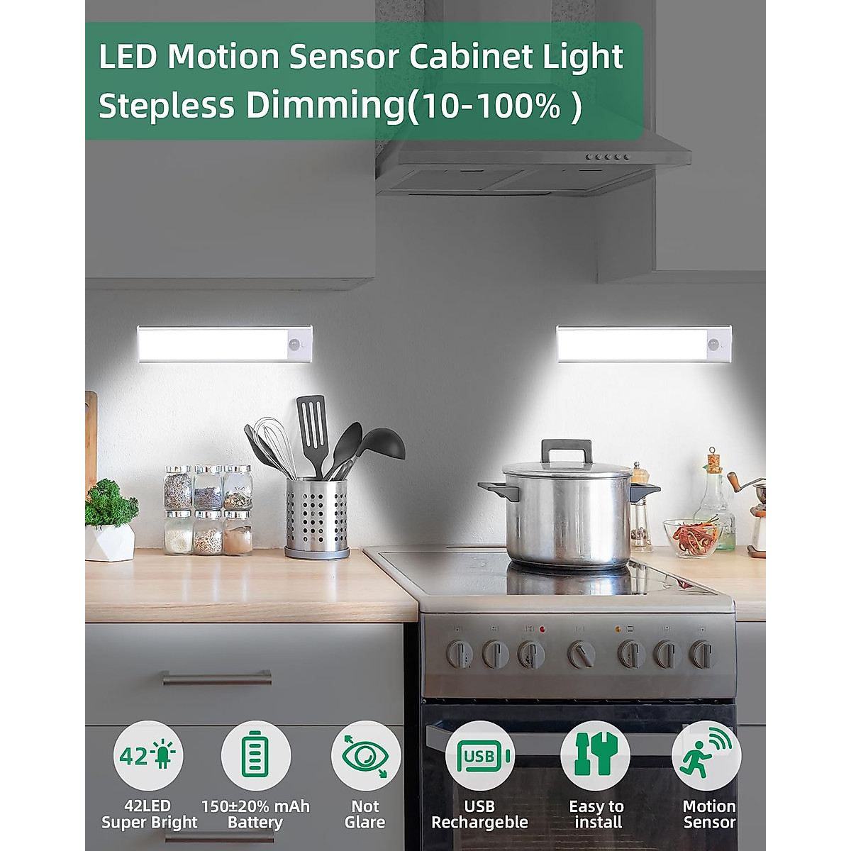 YDX LIGHT Magnetic Under Cabinet Lights,Under Counter Lighting Motion Sensor Wireless Rechargeable Battery Powered Cabinet Lights,6000K Operated Light for Kitchen Wardrobe, Closets, Hallway 3Packs