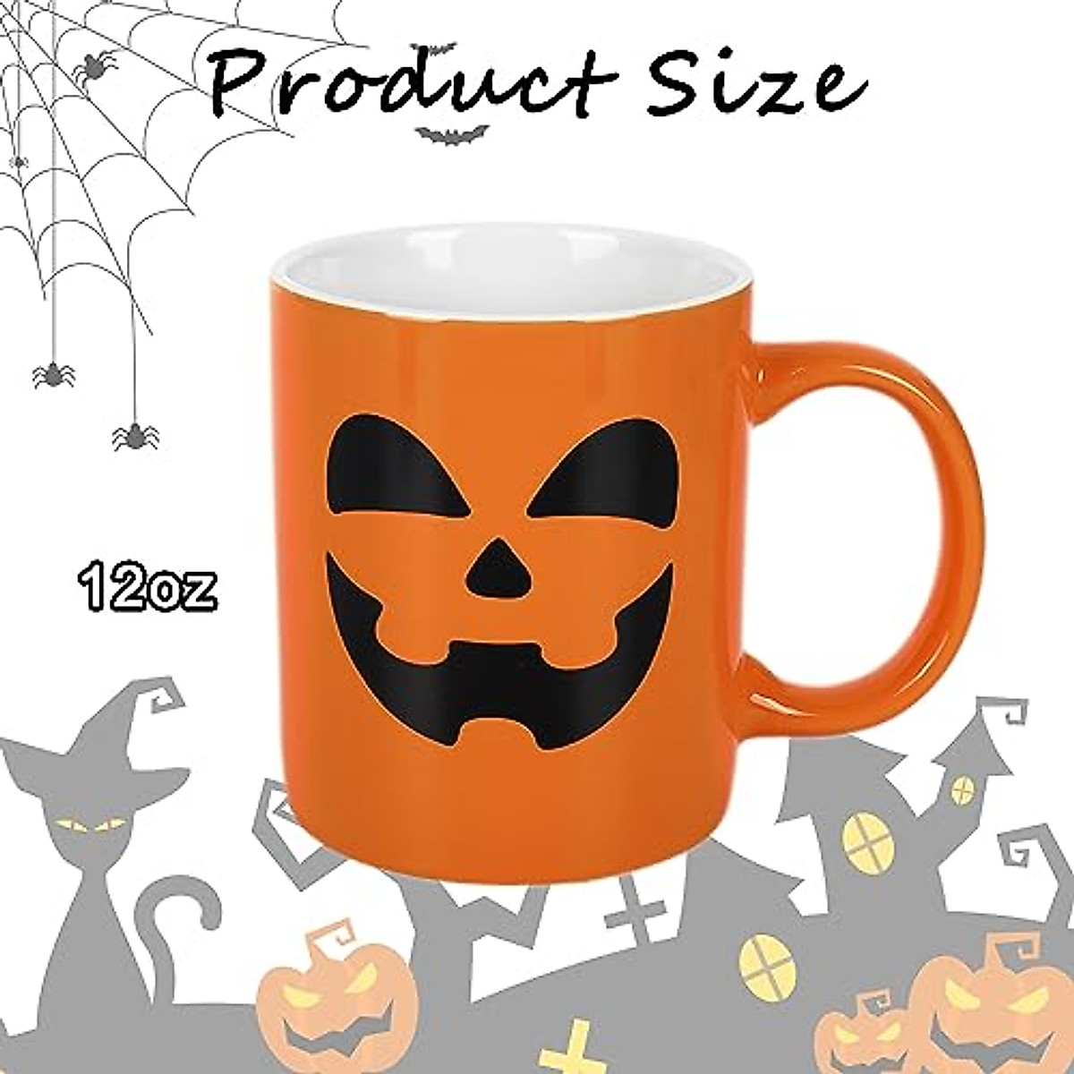 Whaline 4Pcs Halloween Mug Set 12oz Pumpkin Cat Monster Ghost Holiday Coffee Mug Halloween Ceramic Matching Mugs for Home School Office Table Centerpieces Housewarming Gift