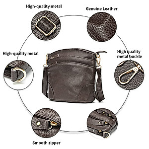 Lecxci Genuine Leather Cross Body Purses Zipper Wallets Shoulder Bags for Womens (S, Coffee)