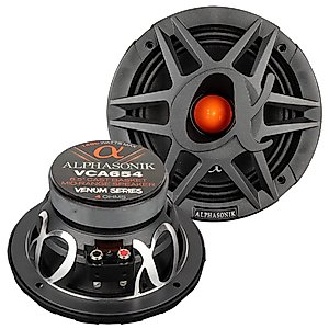 Alphasonik 1 Pair of VCA654 VENUM PRO Series 6.5" 1400 Watts Max 350 Watts RMS Mid-Range Car Audio Speaker 4-Ohm Proprietary Grille, Cast Basket, Cloth Surround, Non Pressed Paper Cone, Ferrite Magnet