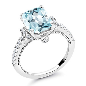 Gem Stone King 925 Sterling Silver Sky Blue Simulated Aquamarine and White Created Sapphire Ring For Women (3.11 Cttw, Available in size 5, 6, 7, 8, 9)