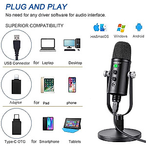 PROAR Microphone for Podcast, USB Microphone Kit for Phone, PC/Micro/Mac/Android,Professional Plug&Play Studio Microphone with Stand for Gaming, Online Chatting, Videos, Voice Overs, Streaming