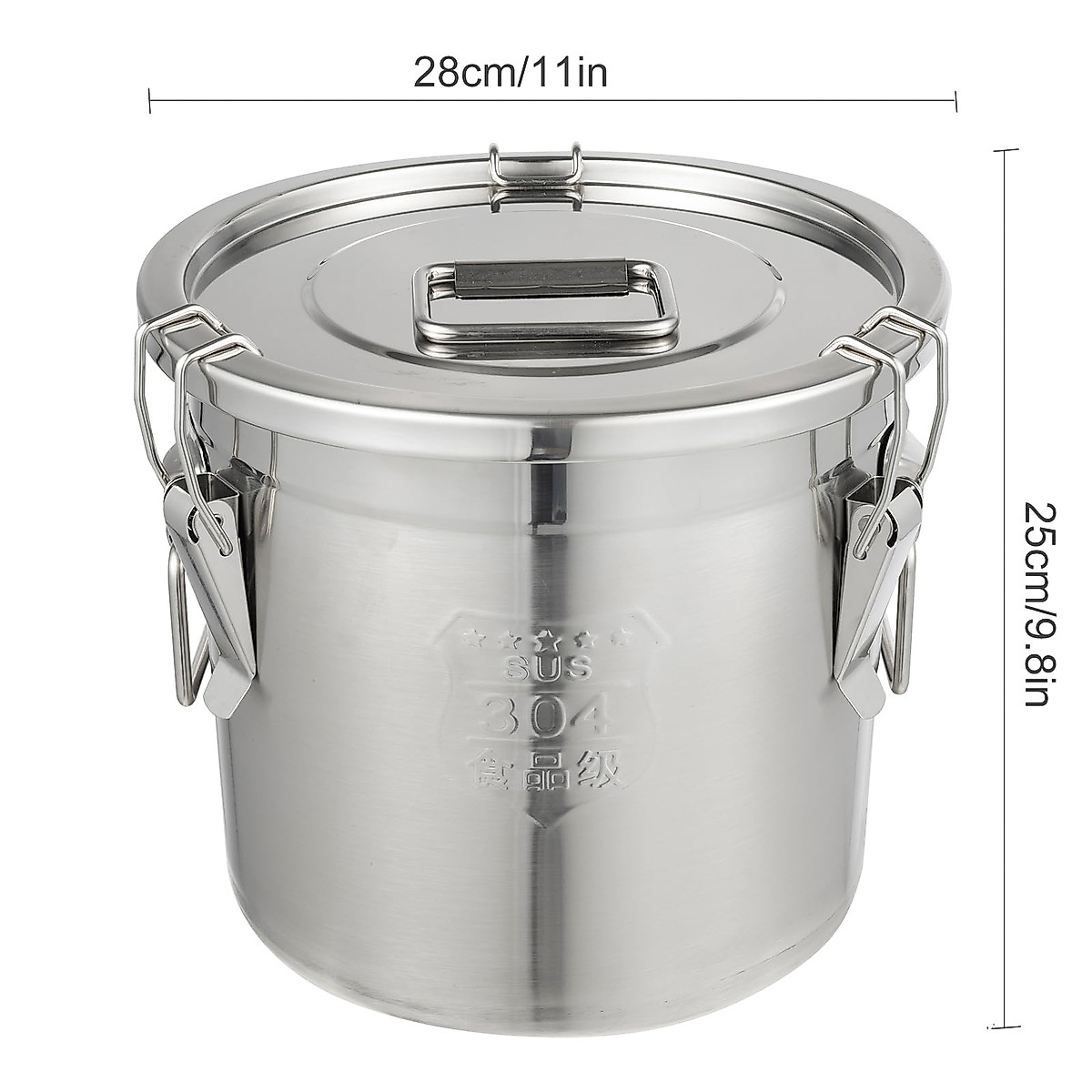 DYNAMI 304 Stainless Steel Airtight Canister, 3.2Gal Canisters Container with Lids and Sturdy Locking Clamp,Bucket Food Storage Containers Airtight for Rice, Flour, Grain, Coffee Bean(12L)