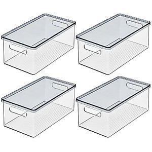 mDesign Plastic Storage Bin Box Container, Lid, Built-In Handles, Organization for Makeup, Hair Styling Tools, Accessories in Bathroom Cabinet, Shelves, Ligne Collection, 4 Pack, Clear/Smoke Gray