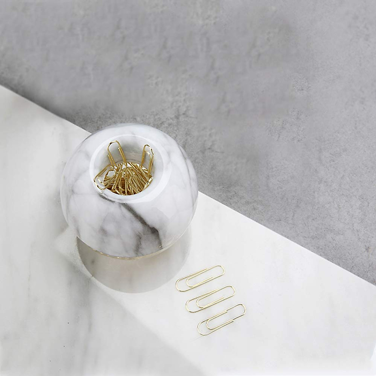 MultiBey Gold Paper Clips in Elegant Magnetic Marble White Clip Holder, 28mm, 100 Clips per Box