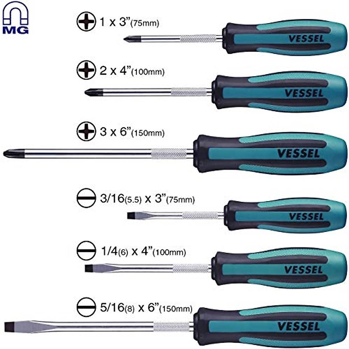VESSEL MEGADORA Screwdriver Set 6pcs. 9006PB (Paper Box)
