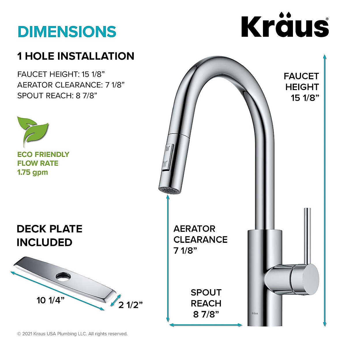 Kraus KPF-2620CH Oletto Single Lever Pull Down Kitchen Faucet, 16 Inch, Chrome (Pack of 4)