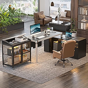 Cyclysio Sideboard Buffet Cabinet with Power Outlets, Wine Bar Cabinet with LED Lights Kitchen Storage Cabinet Modern Accent Buffet Cabinet with Door for Bedroom, Living Room, Kitchen, Office Black