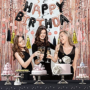 Black Rose Gold Birthday Decorations for Women Girl, Happy Birthday Party Decorations Supplies with Happy Birthday Banner, Table Runner for 1st 16th 21st 30th 40th 50th Girls Supplies