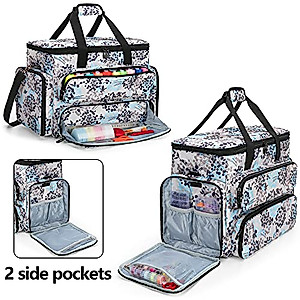 CURMIO Sewing Machine Carrying Case for Most Standard Sewing Machine, Portable Travel Tote Bag with Compartments and Pockets for Sewing Supplies, Dandelion (Bag Only, Patent Design)