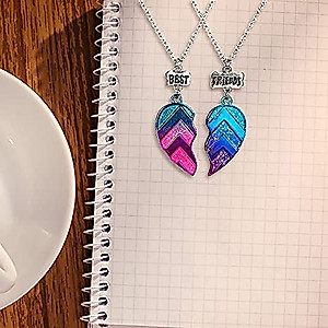 Yijunmca Best Friend Necklaces Half Heart BFF Necklace Best Friends Forever Pendant Necklaces Set Friendship Birthday Gifts for 2 Matching Heart Jewelry for 2 Friends Sisters Teens Girls